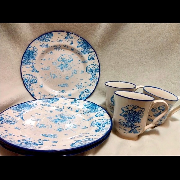 Disney | Dining | Winnie The Pooh Blue Toile Stoneware Rare | Poshmark